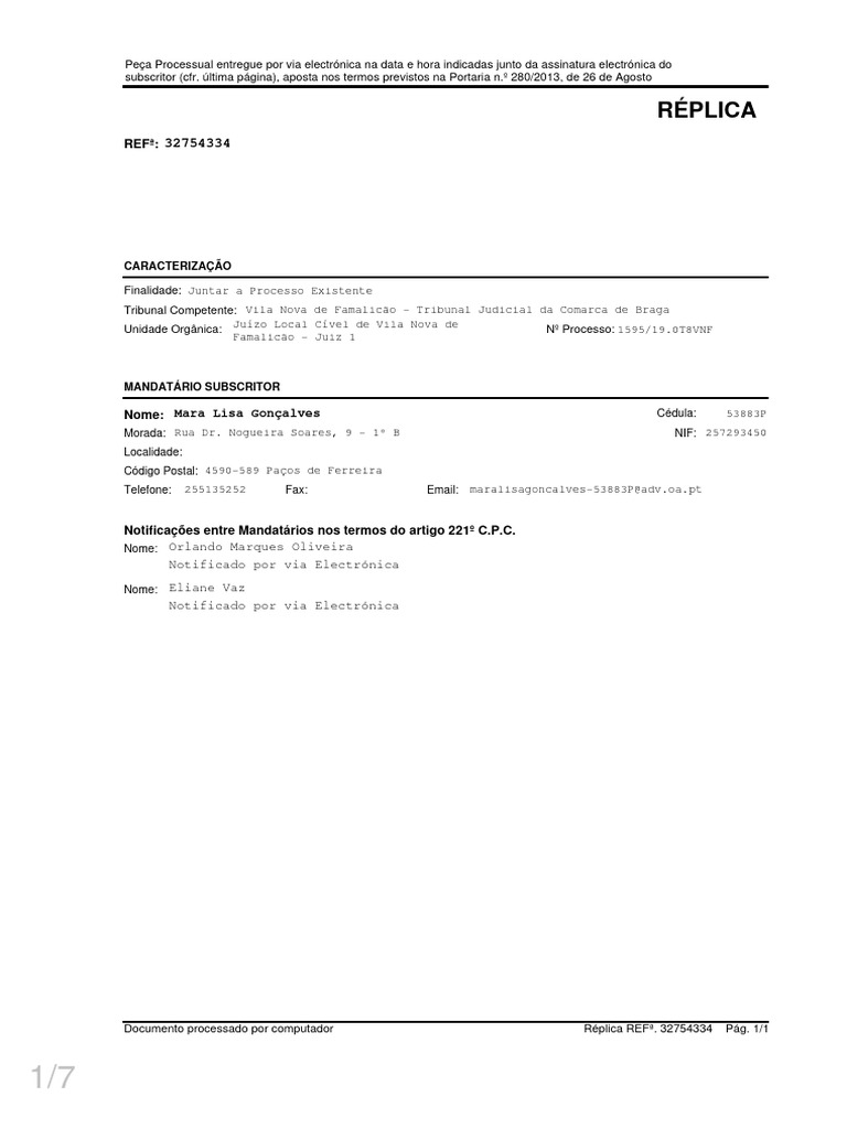 Exemplo Replica | Download grátis PDF | Réu | Reconvenção
