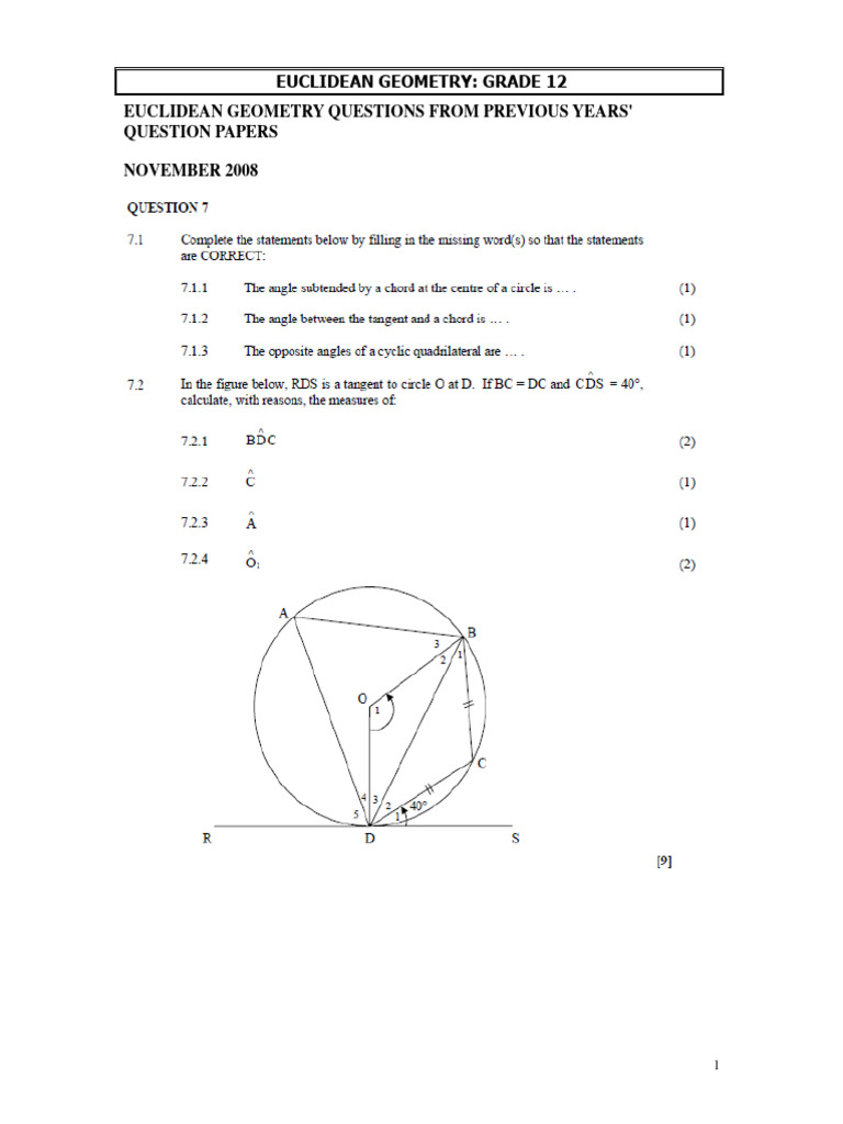 Grade 12 Euclidean Geometry Past Papers | PDF | Geometry | Mathematics