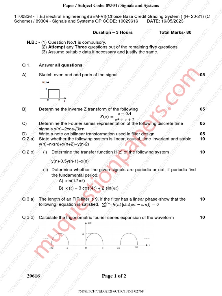 Be Electrical Engineering Semester 6 2023 May Signals and Systemsrev 2019 c Scheme | PDF