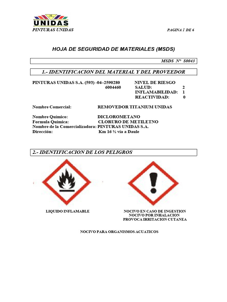 Hoja de Seguridad Removedor Titanium | PDF | Agua | Incendios