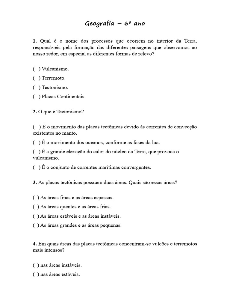 Atividades 6º Ano - TECTONISMO - INTEMPERISMO | PDF | Tsunami | Terremotos