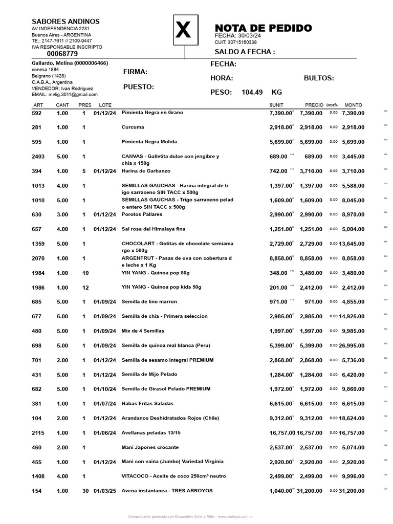 Pedido de Venta Ped - X - 0001-00068779 | PDF | Alimentos | Vegetales