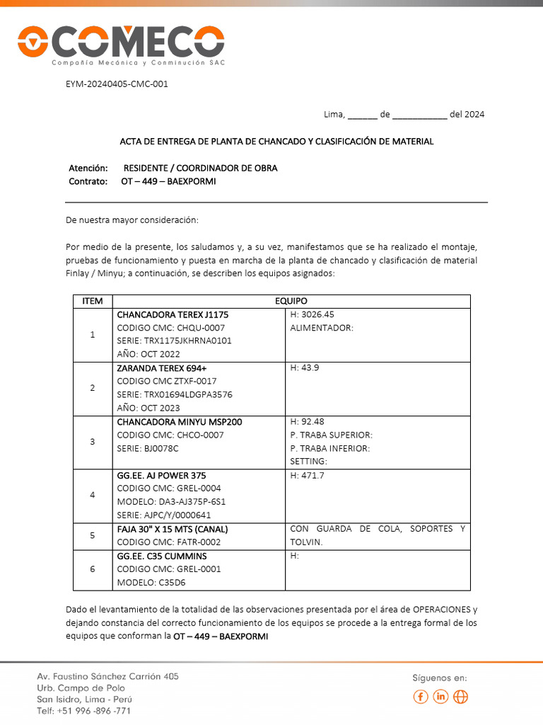 Acta de Entrega de Equipo | PDF