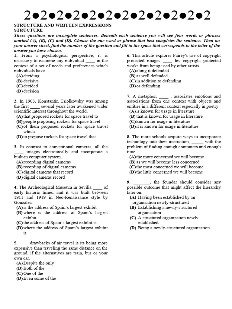 Practice Test 2 Structure 2 Download Free Pdf Digital Camera