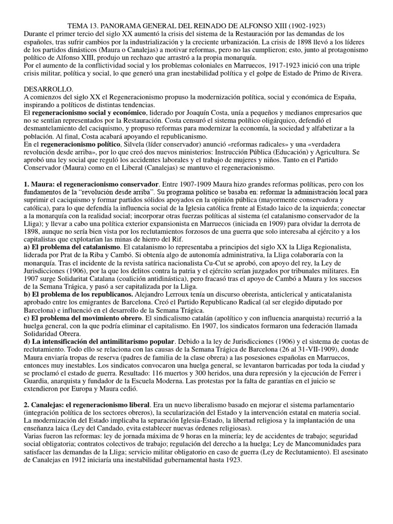 t13 y t14 Hist Word-1-2 | PDF | Ciencias Políticas | Política de españa