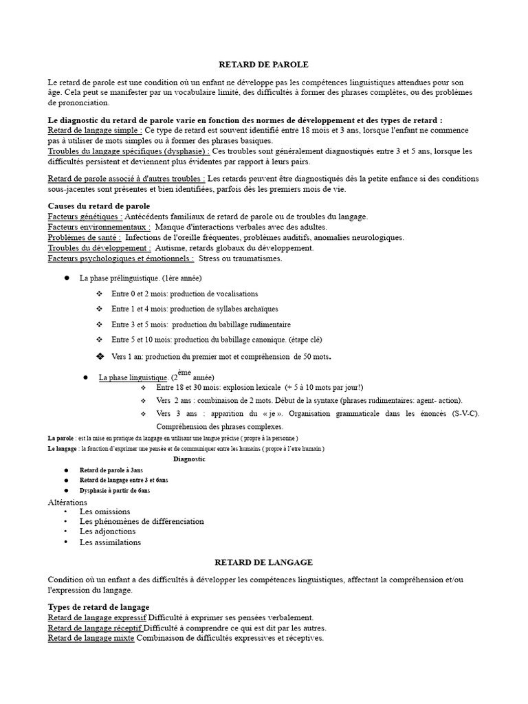 Retard de Parole: Diagnostic | PDF | Acquisition du langage | Sciences ...