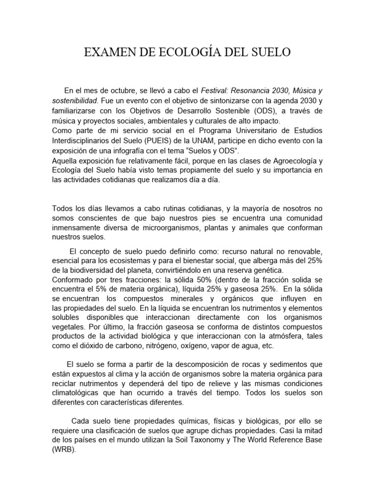 Examen de Ecología Del Suelo | PDF | Suelo | Ecología