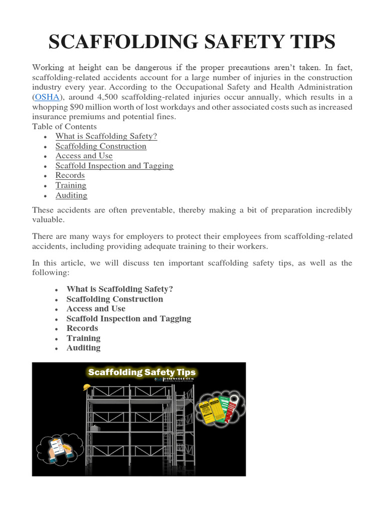Scaffolding Safety Tips | PDF | Scaffolding | Occupational Safety And ...