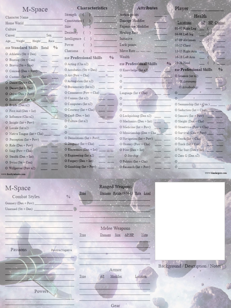 MSpace Form Character Sheet Layered Background 2 Page | PDF | Teaching ...