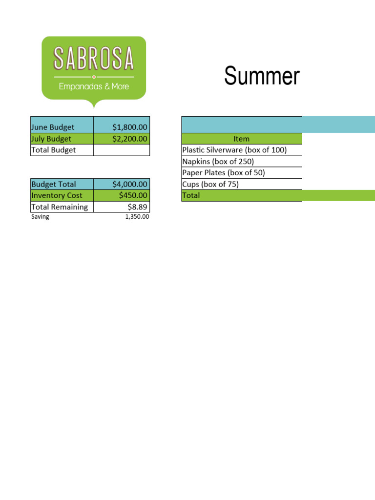 Summer Budget and Inventory Overview | PDF