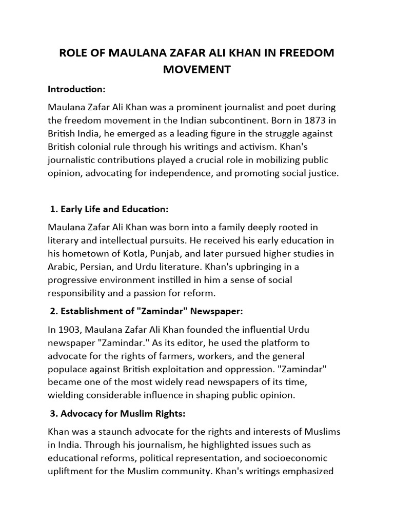 Maulana Zafar Ali Khan's Legacy in Freedom | PDF | Indian Independence ...