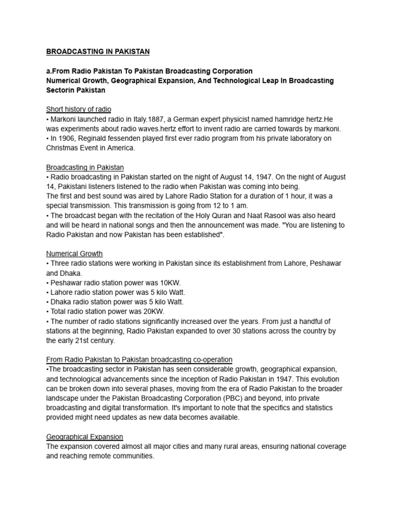 Radio Broadcasting | PDF | Pakistan | Media (Communication)