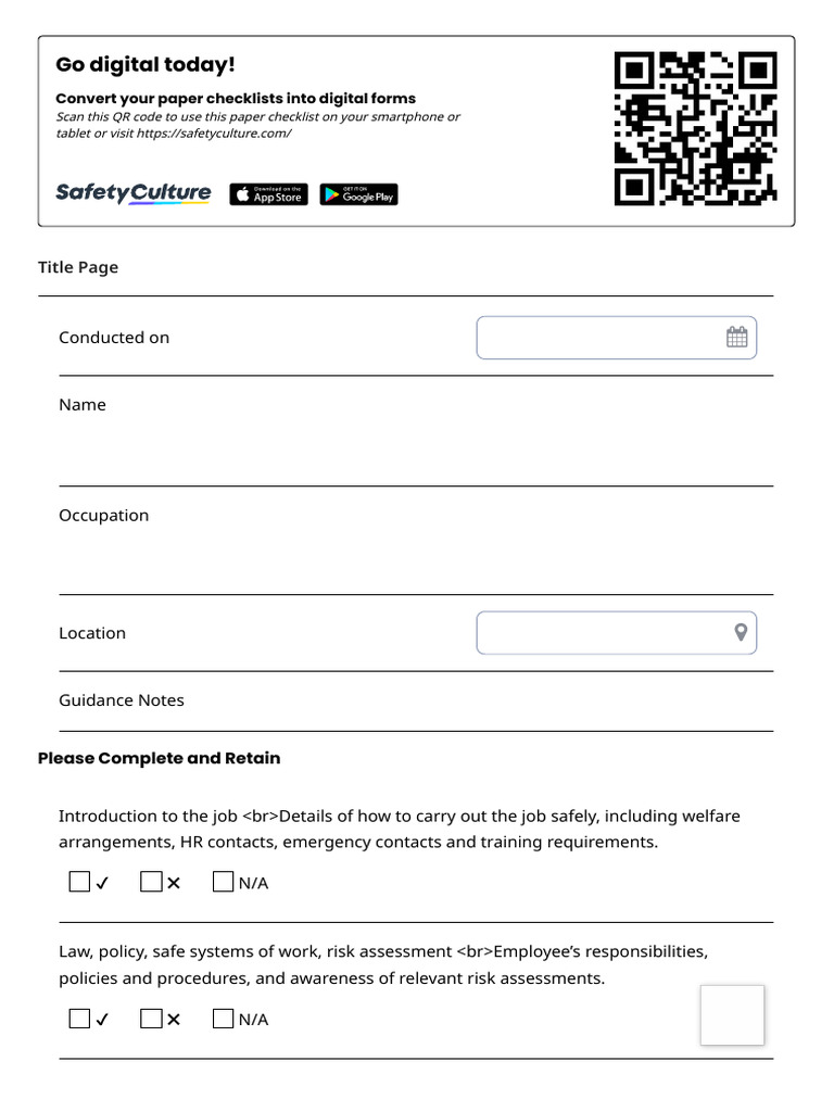 Health and Safety Induction Training Checklist - SafetyCulture | PDF ...