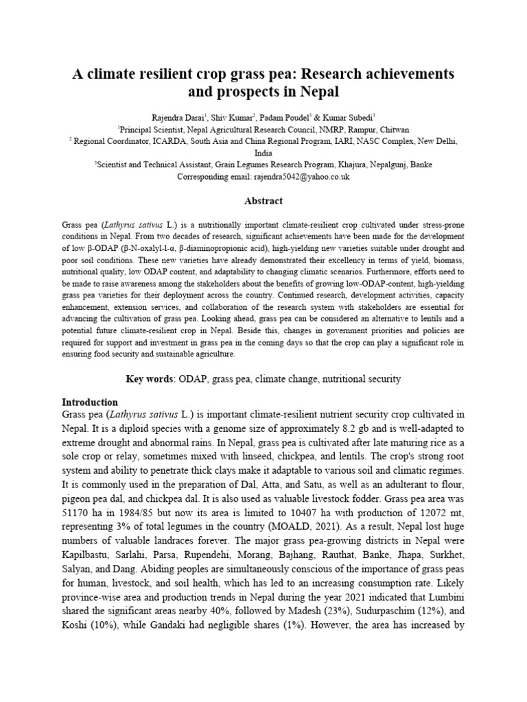 Summary Grass Pea_Nepal for Poster Presentation | PDF | Agriculture ...