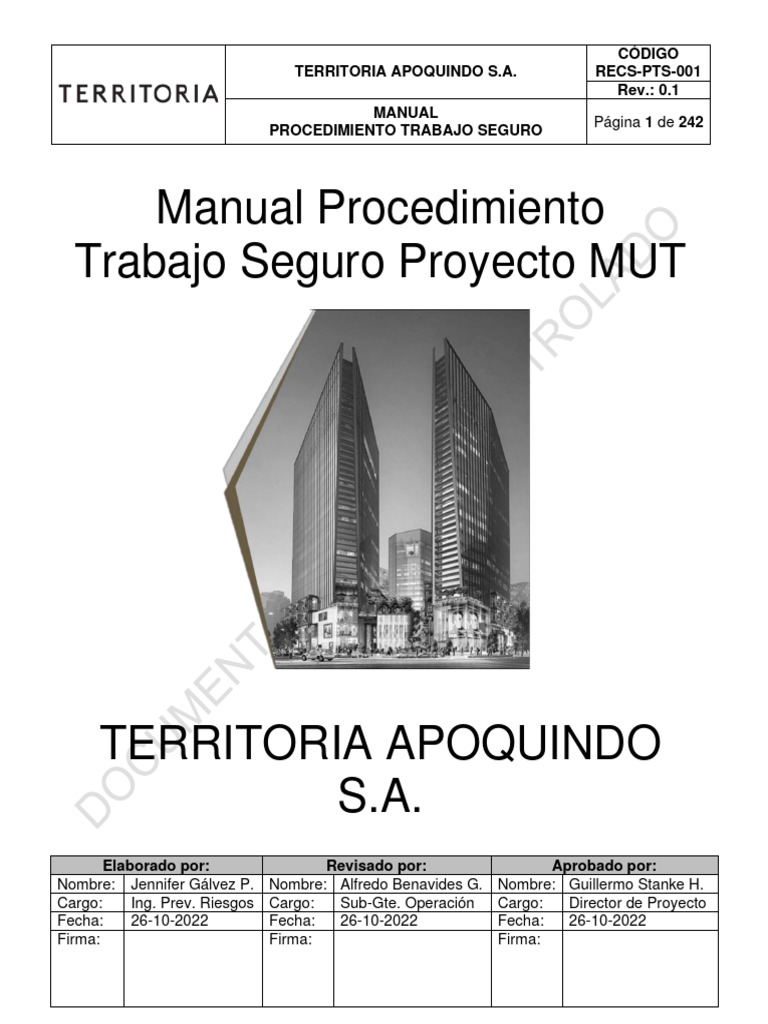 RECS-PTS-001-Manual Procedimiento Trabajo Seguro Proyecto MUT | PDF | Riesgo | Outsourcing
