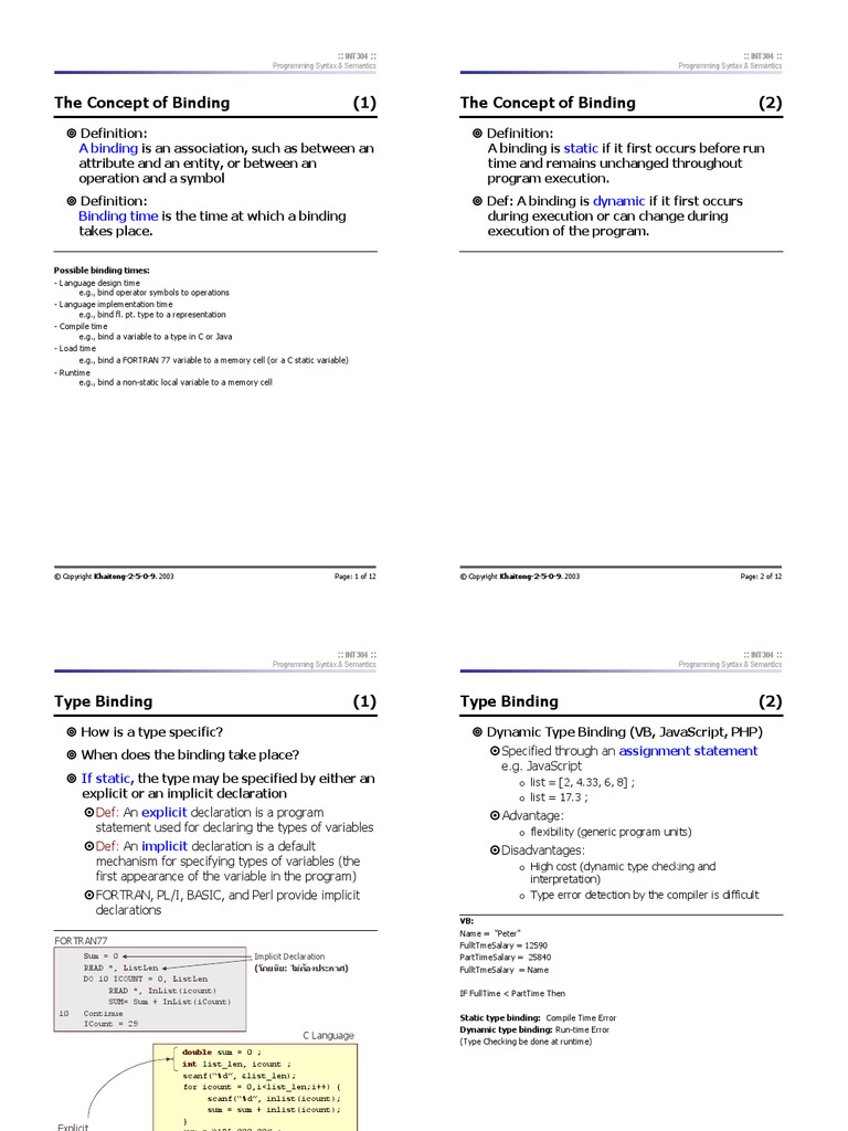 The Concept of Binding (1) The Concept of Binding (2) : Definition ...