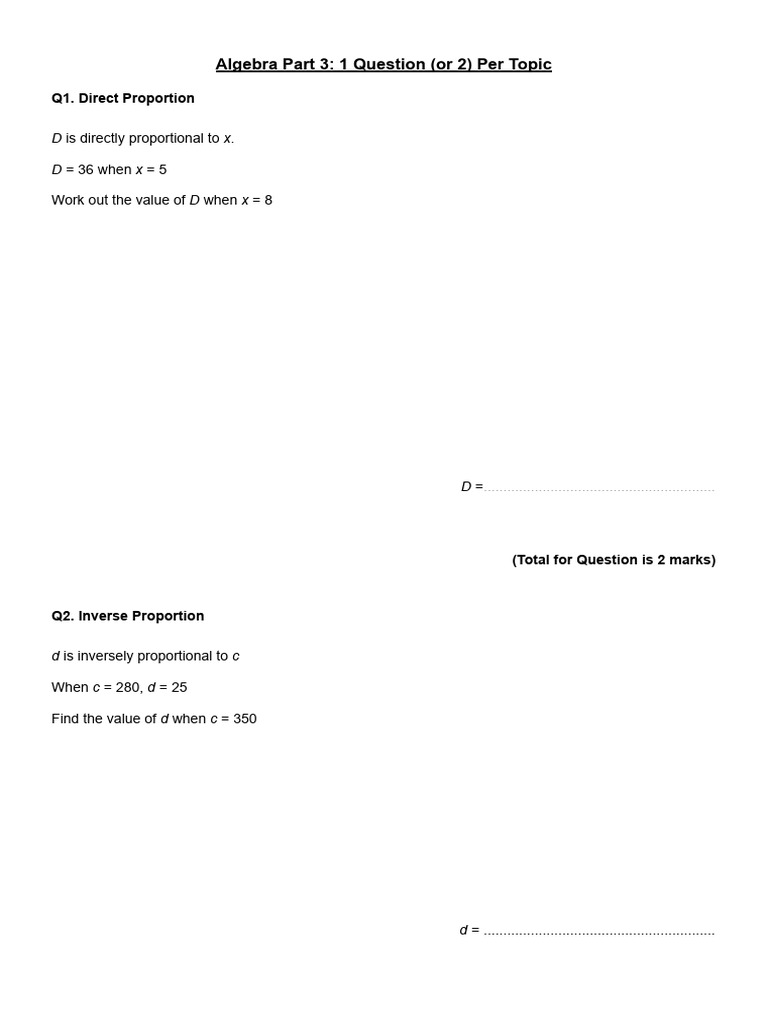 Algebra 3 One Question Per Topic | PDF | Equations | Circle