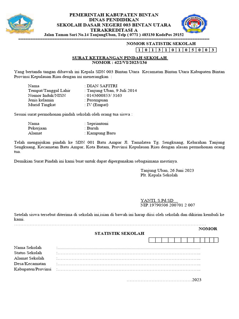 Surat Pindah Keluar | PDF