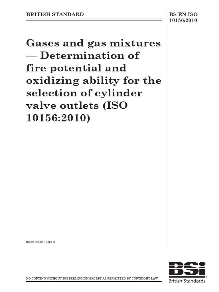 ISO 10156-2010 Gases and Gas Mixtures-Determination of Fire Potential and Oxidiz | Download Free ...