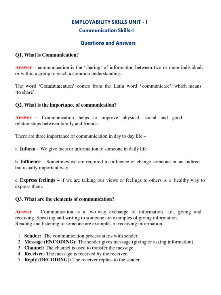 UNIT 1 - COMMUNICATION SKILLS-I Class 9 | PDF | Verb | Communication