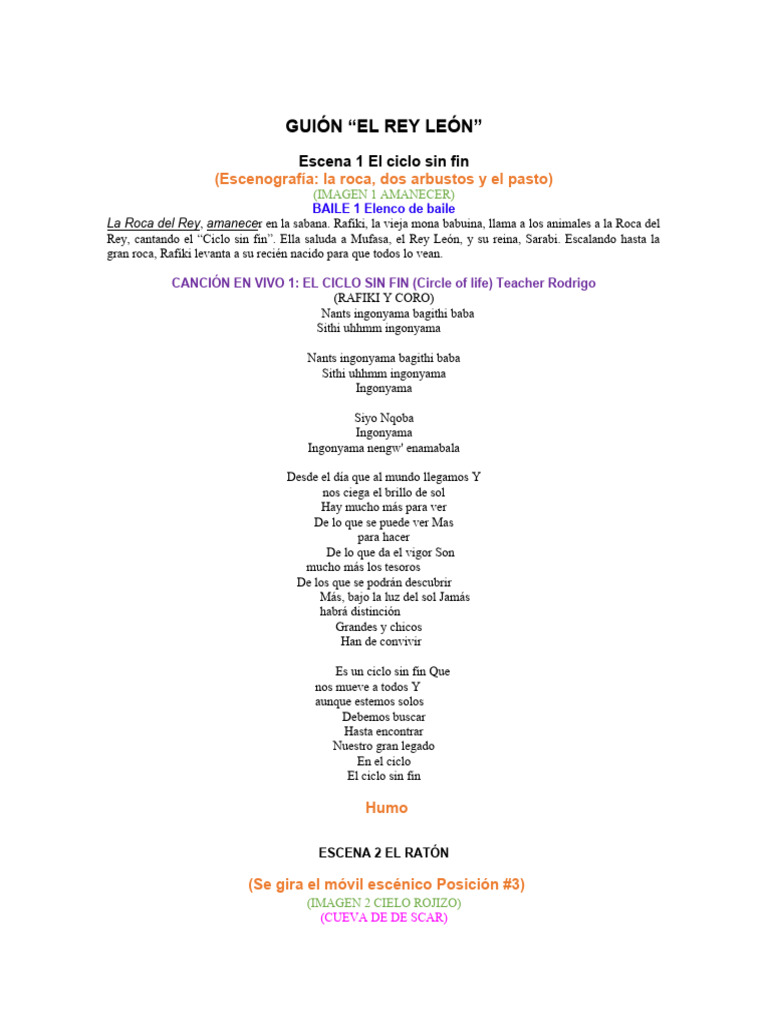 Libreto Musical - El Rey León Completo | PDF