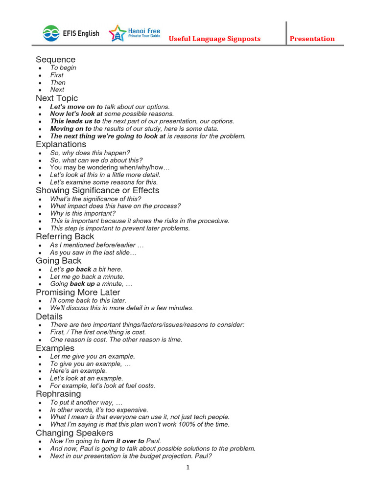 Useful Language Signposts - Use - Sent - PRINT 2 | PDF | Cognition ...