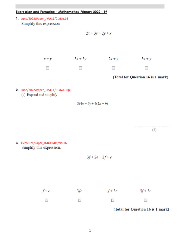 2022 19 Expression and Formulaes Edexcel Math Iprimary | PDF | Science ...