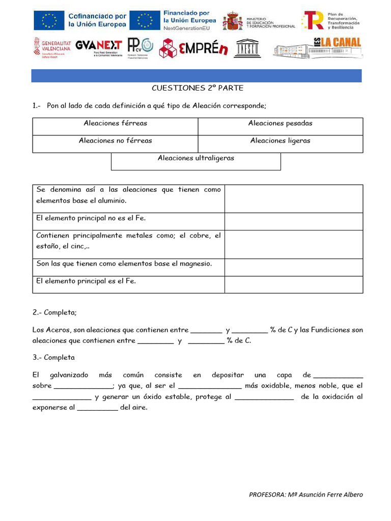 Act. 2 Cuestiones 2. Ud. 1. Materiales. | PDF | Aleación | Acero