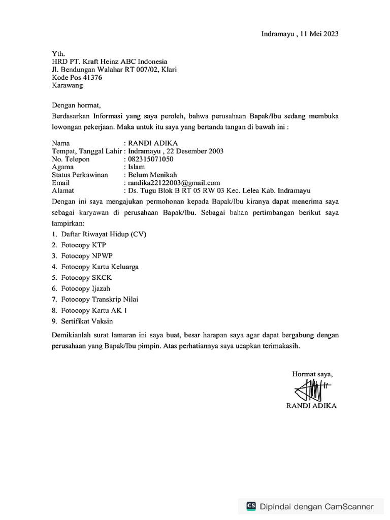 Scan Surat Lamaran ABC | PDF