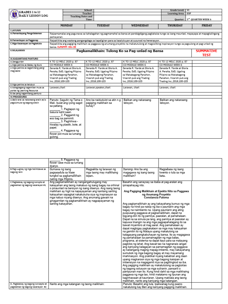 DLL - Esp 6 - Q3 - W6 | PDF