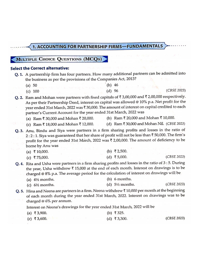 Class Xii MCQ HHW | PDF | Debits And Credits | Interest