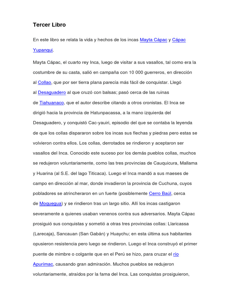 Cuento Peruano Comentarios Reales Tercer Libro | PDF | Imperio Inca | América del Sur