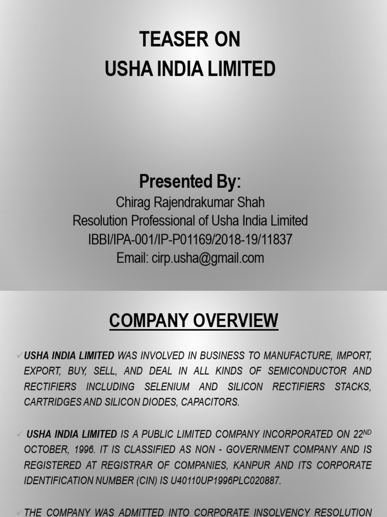 Teaser-on-Usha India Limited - 2nd | PDF | Private Law | Business Law