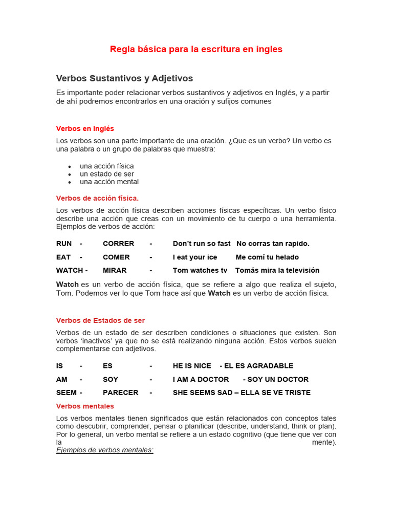 Regla Básica para La Escritura en Ingles | PDF | Verbo | Adjetivo