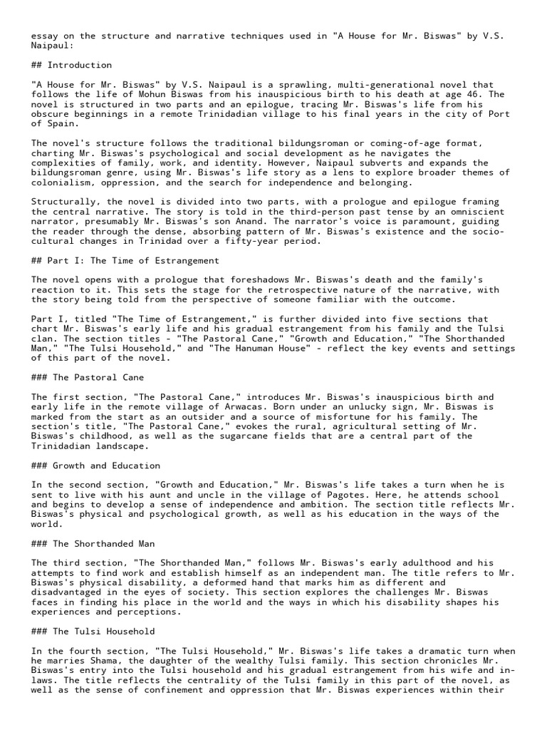 HOUSE FOR MR BISWAS | PDF | Narration | Narrative