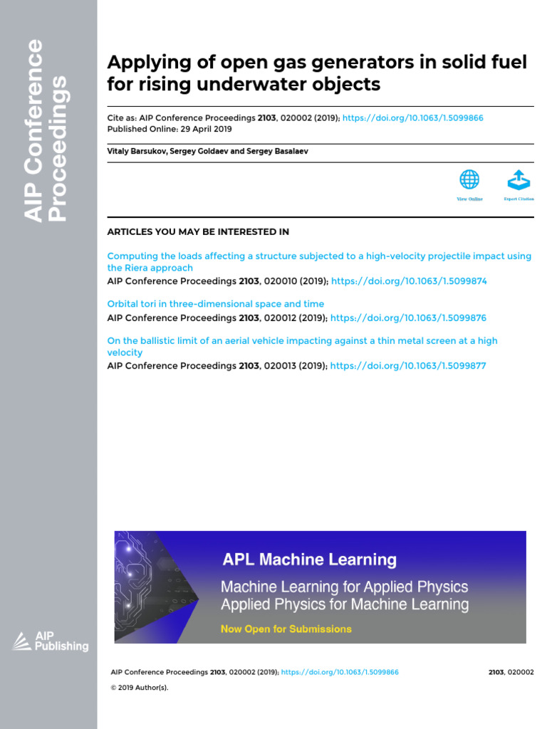 Applying of Open Gas Generators in Solid Fuel For Rising Underwater ...