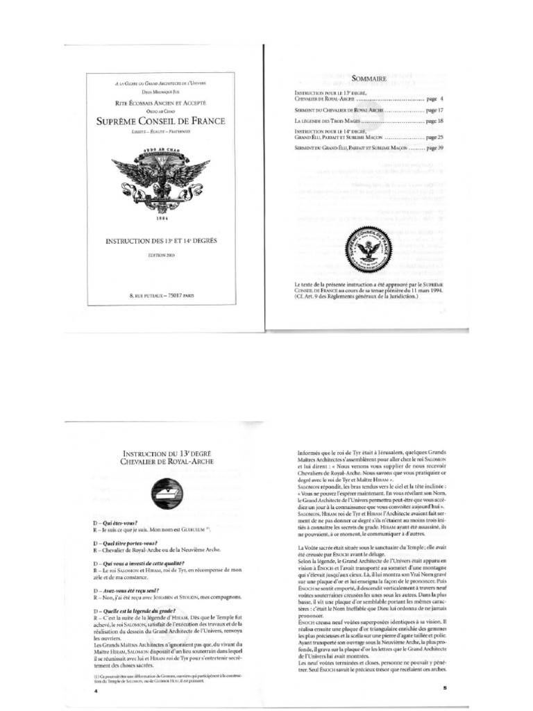 Instruction 13 Et 14ème Degrés - SCDF 2003 | PDF