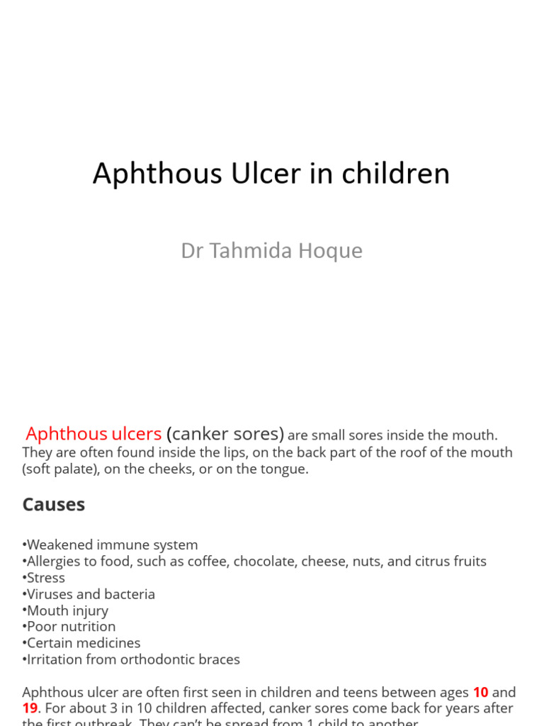 Aphthous Ulcer in Children | PDF | Causes Of Death | Dermatology
