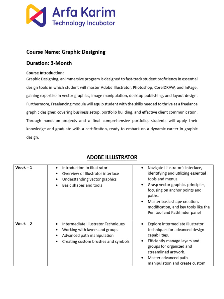 3-Month Graphic Design Course Overview | PDF | Adobe Illustrator ...