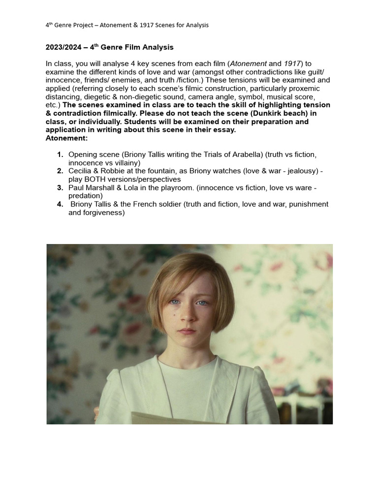Atonement & 1917 Scene Analysis Guide | PDF