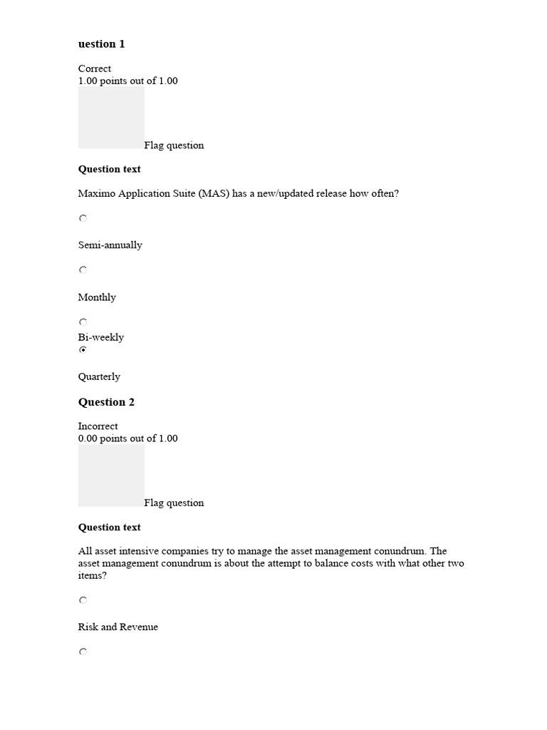 Maximo Application Suite Mas Fundamentals Level 1 Quiz Download Free Pdf Asset Management 0271