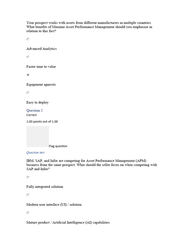 Maximo Application Suite (MAS) Level 2 - Application Performance Management (APM) Quiz | PDF ...