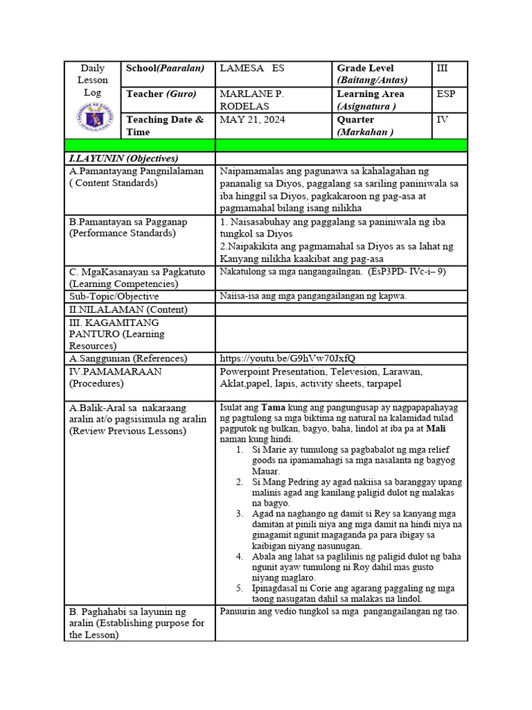 Esp3 Q4 Week 8 Day 2 June 20 Pdf