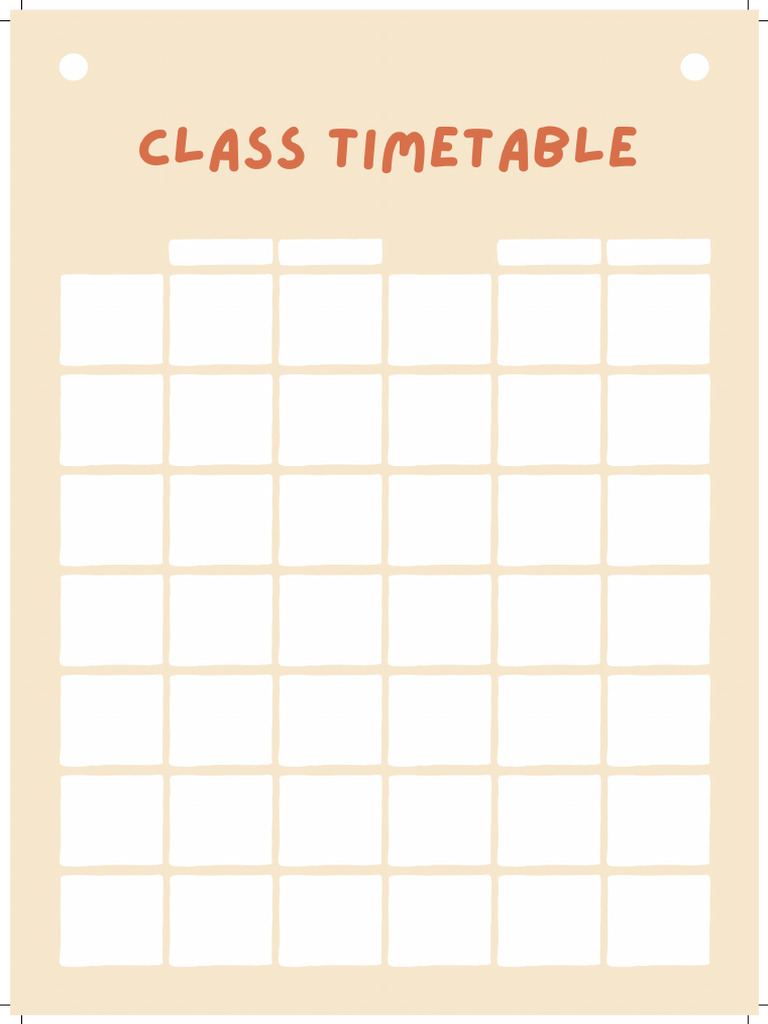 Cream Illustrated Kids School Class Timetable Worksheet | PDF