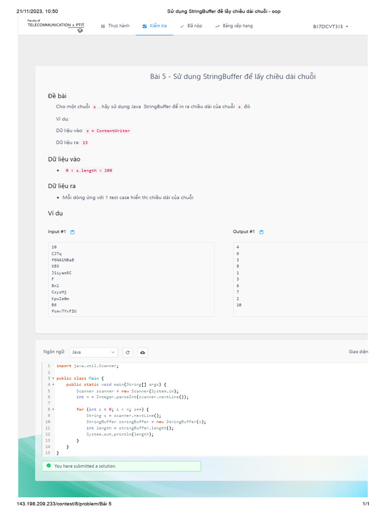 Sử dụng StringBuffer để lấy chiều dài chuỗi - oop | PDF