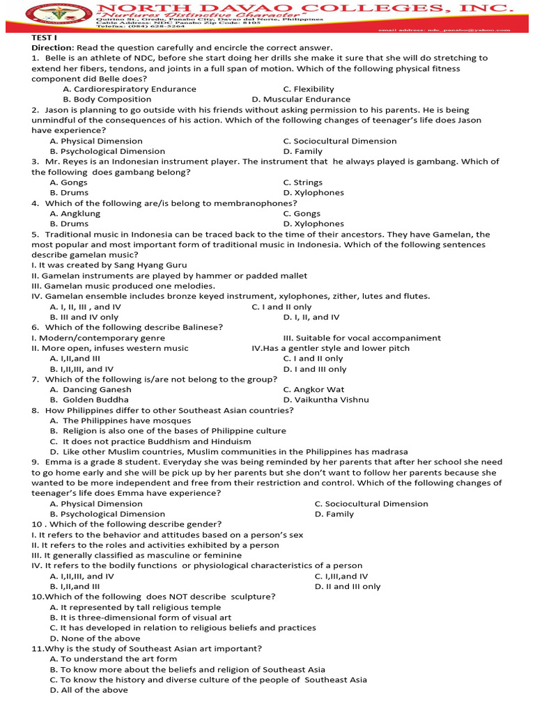 QUESTIONNAIRE MAPEH | PDF | Musical Instruments