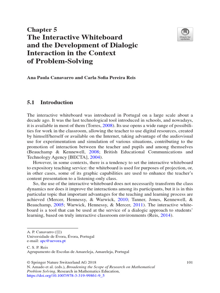 The Interactive Whiteboard and The Development of Dialogic Interaction in The Context of Problem ...