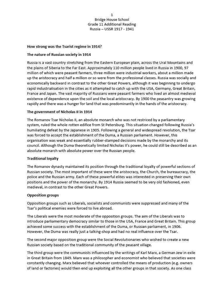 Grade 11 History - Russia 1917 - 1941 | PDF | Vladimir Lenin | Joseph Stalin