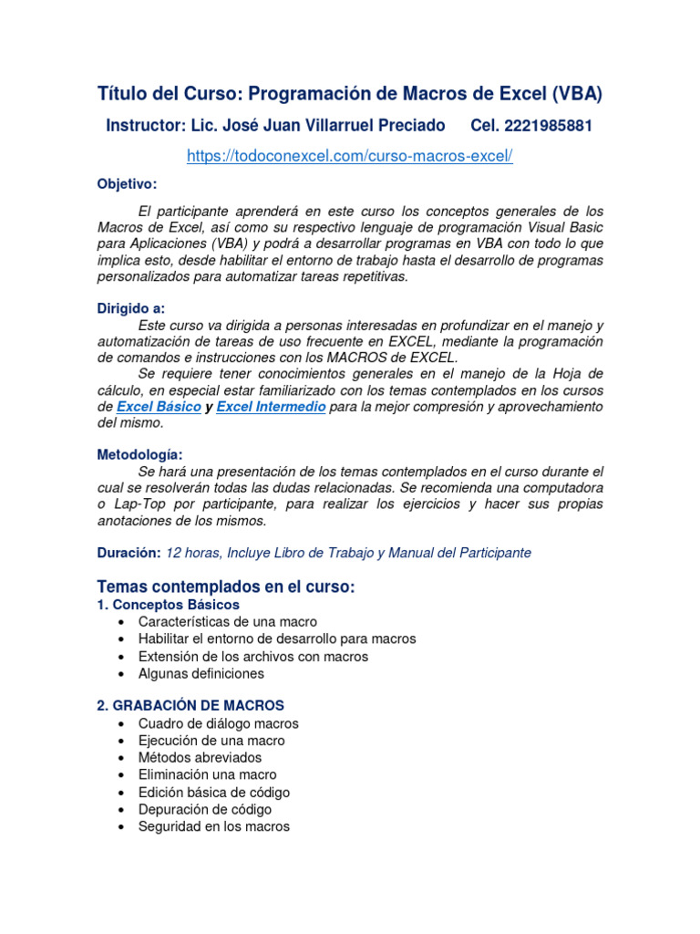 Programación de Macros de Excel | PDF | Macro (informática) | Microsoft Excel