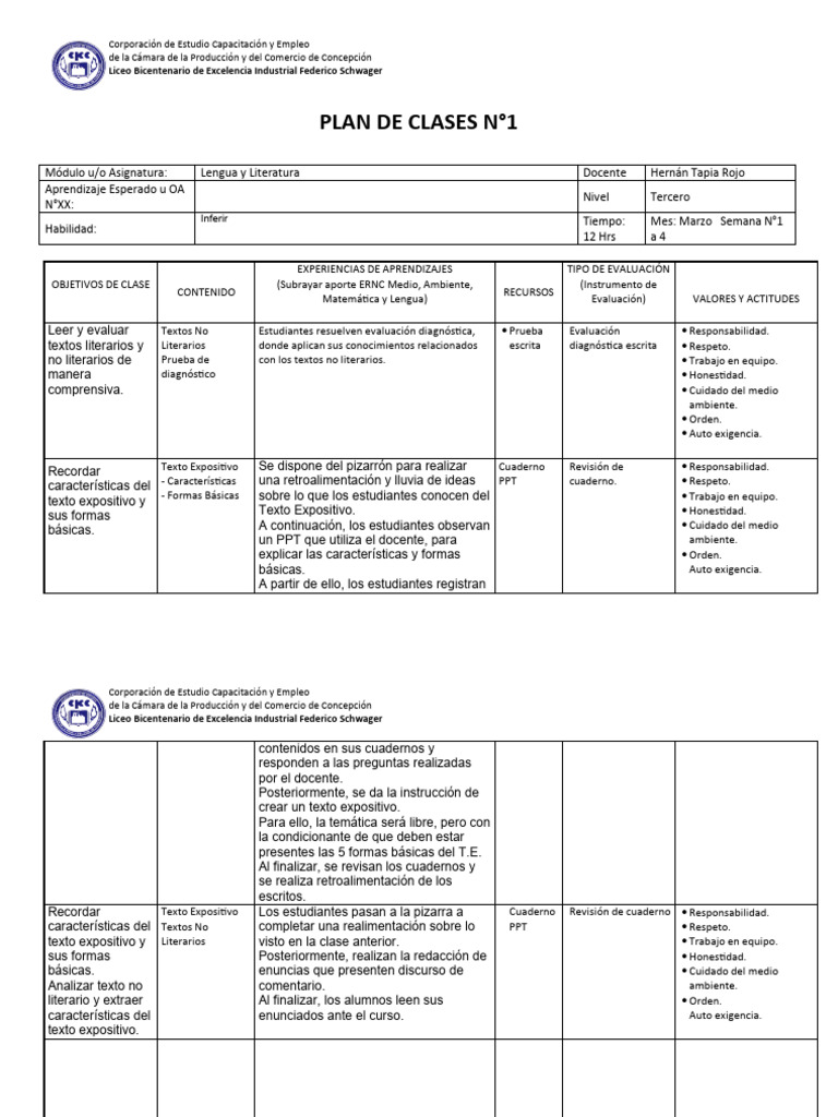 Plan de Clases: Lengua y Literatura 3° | PDF | Evaluación | Comunicación humana